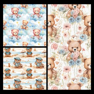 Teddy Bear Digital Paper, Nursery Seamless Pattern, Baby Shower ...