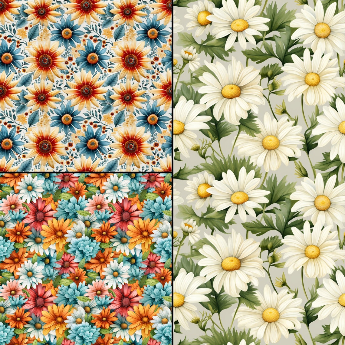 Daisy Digital Paper, Spring Floral Patterns for Scrapbooking, Seamless ...