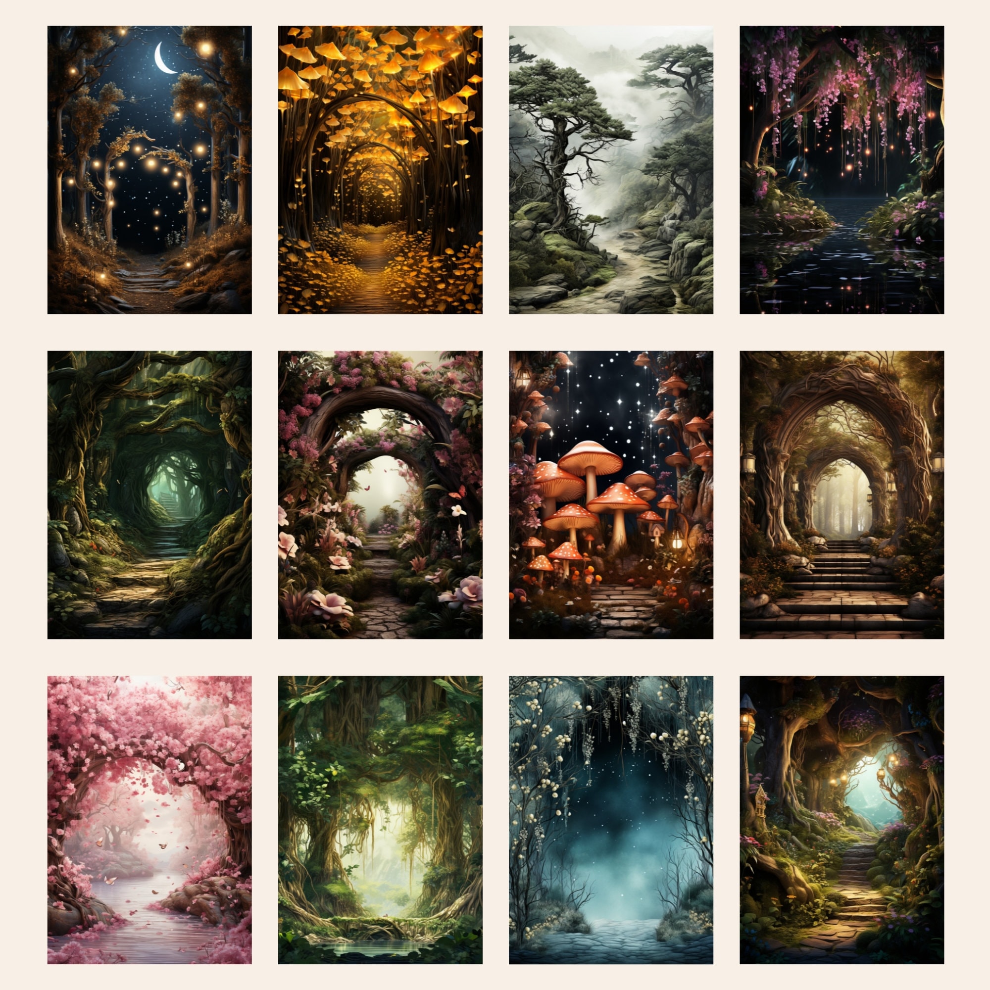 Enchanted Forest Digital Paper, Mystical Trees Digital Paper, Junk ...