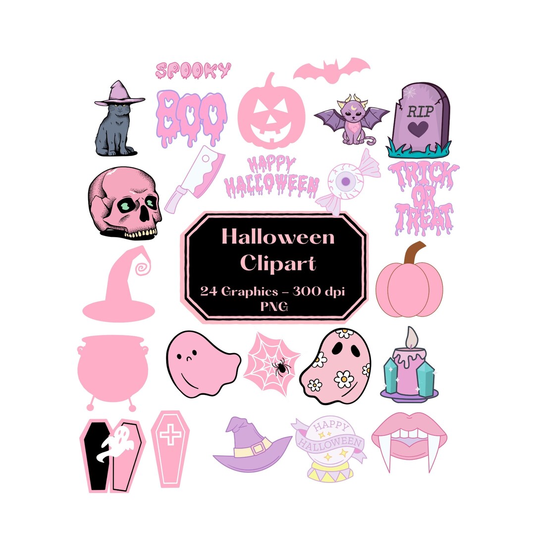 Pastel Halloween Clipart, Pink Halloween Clipart, Digital PNG Clipart ...