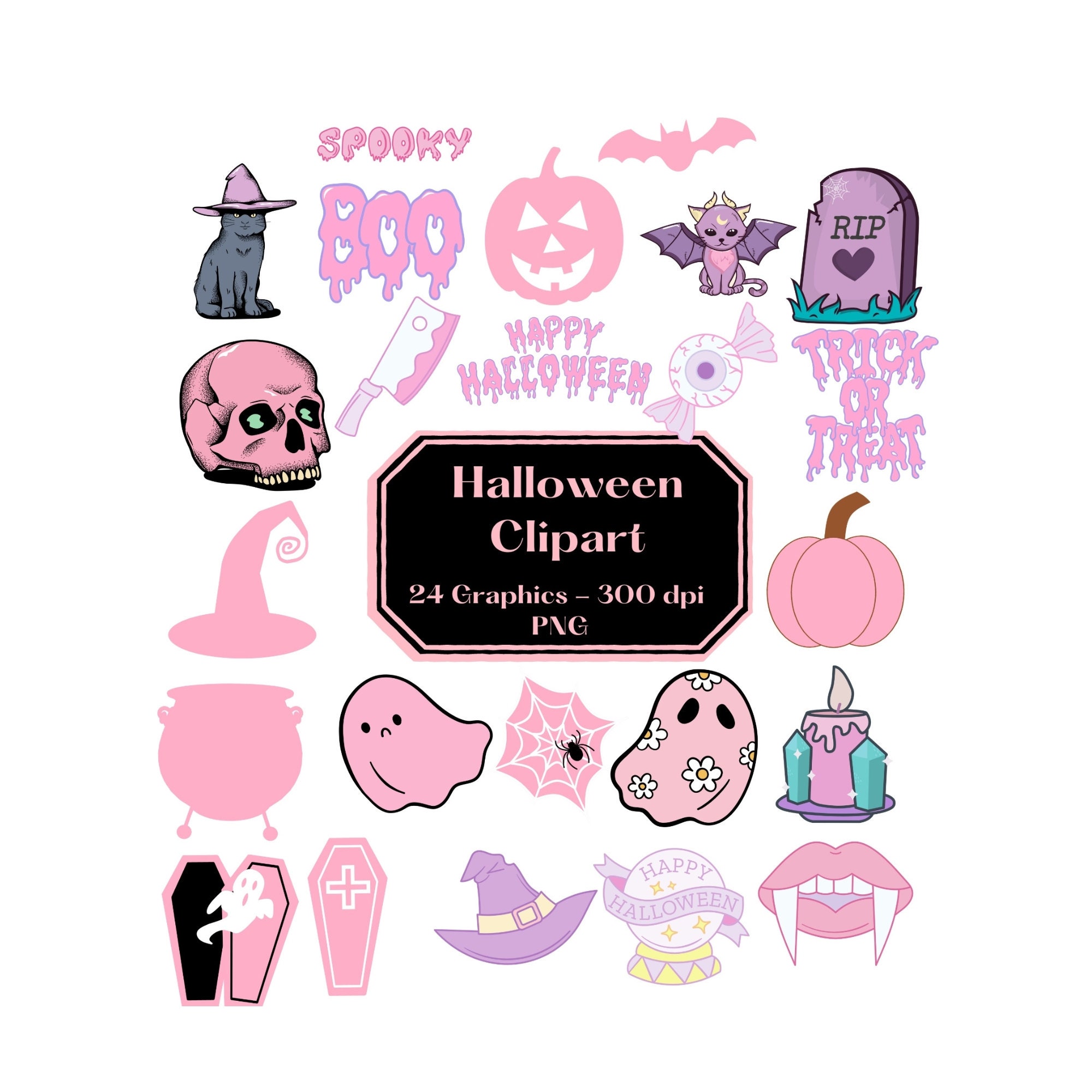 Pastel Halloween Clipart, Pink Halloween Clipart, Digital PNG Clipart ...