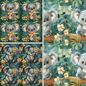 Watercolor Baby Koala Digital Paper, Seamless Printable Scrapbook Paper ...