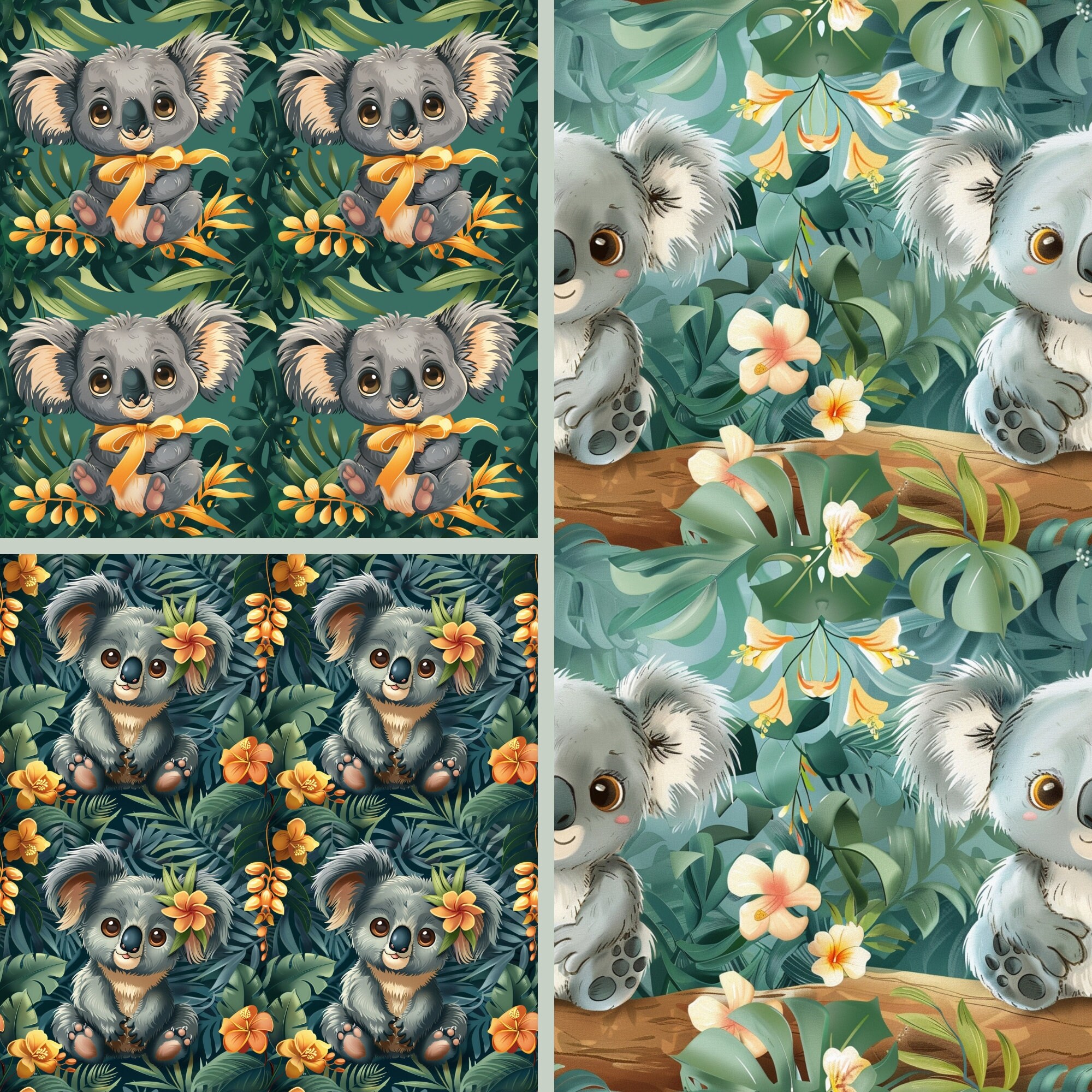 Watercolor Baby Koala Digital Paper, Seamless Printable Scrapbook Paper ...