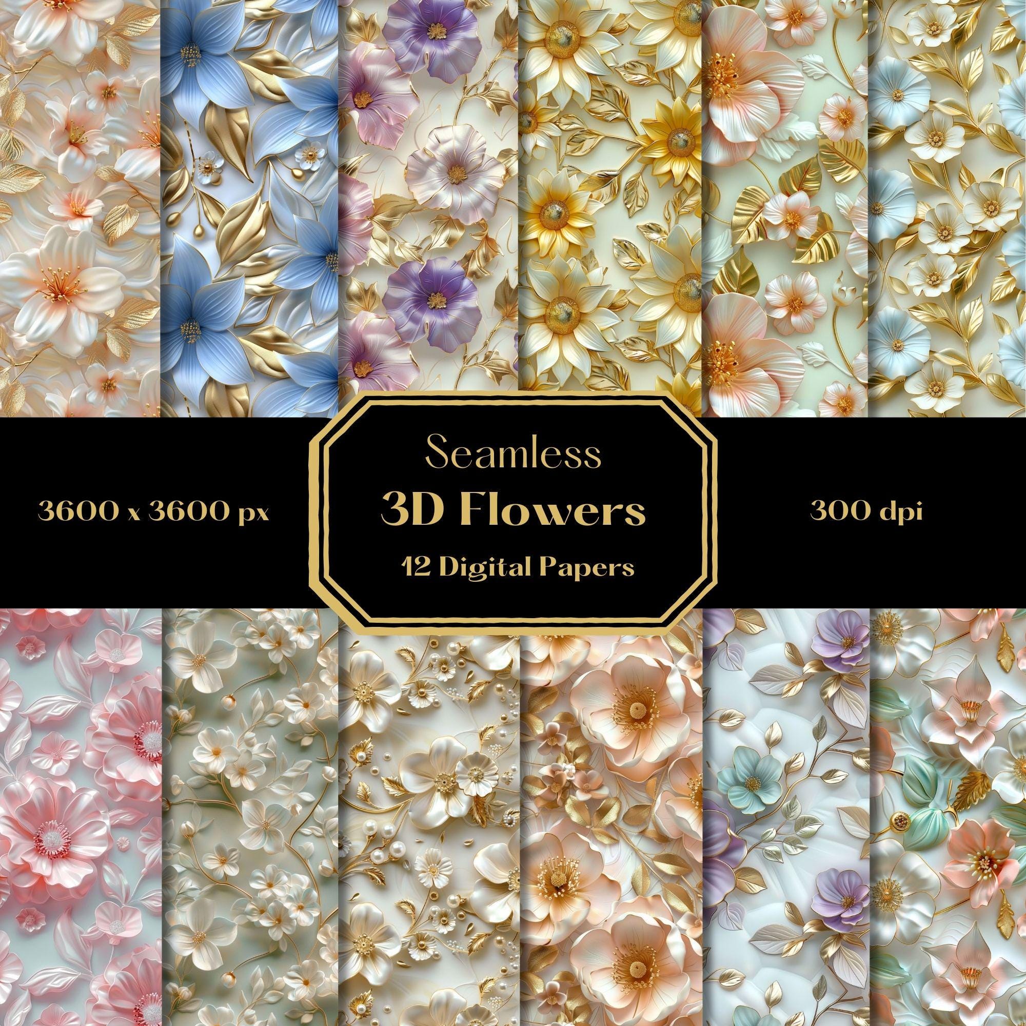 3D Pastel Floral Digital Paper, Pastel Flowers Digital Paper, Floral ...