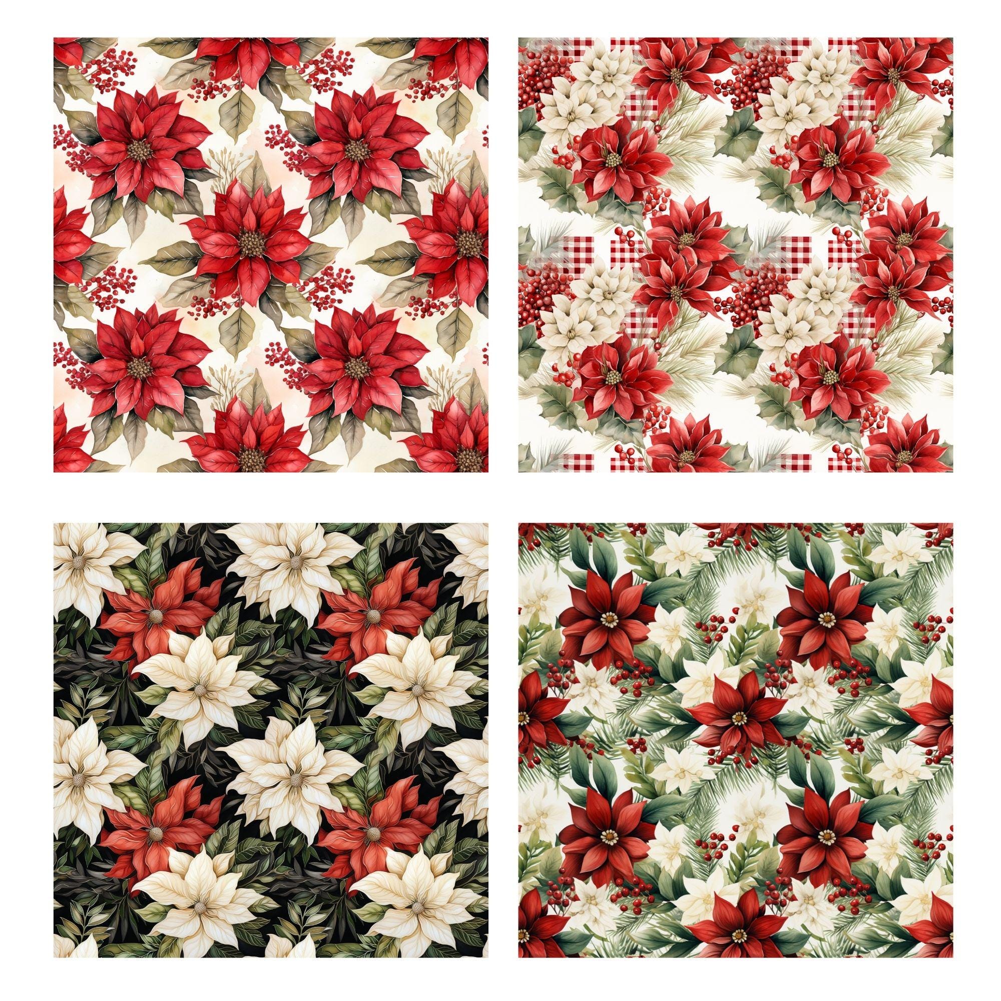 Watercolor Poinsettia Digital Paper, Christmas Floral Digital Paper ...