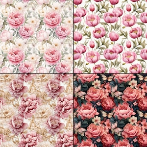 Peony Digital Paper, Flower Seamless Pattern for Wedding Stationery ...