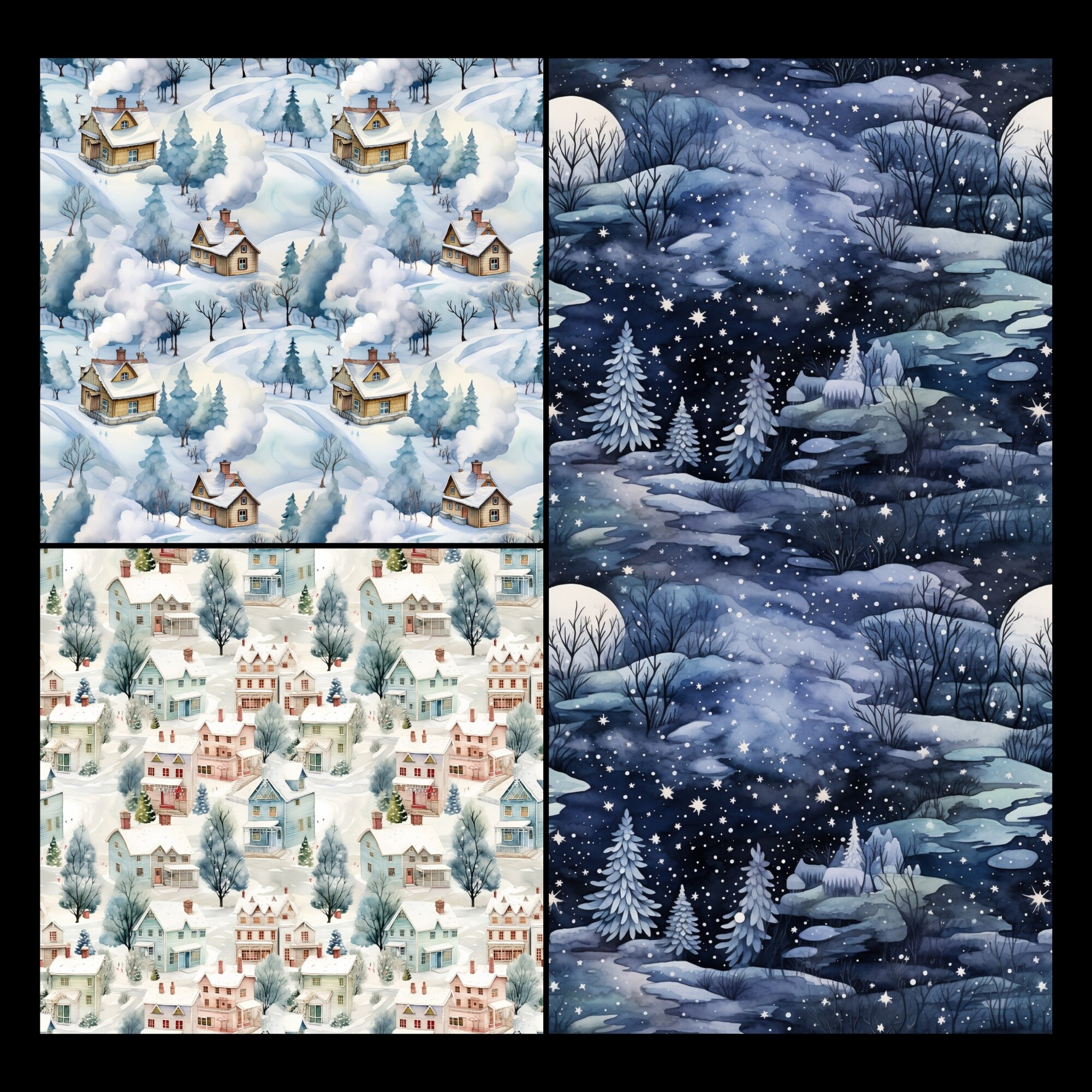 Watercolor Winter Scene Digital Paper, Seamless Pattern Scrapbooking ...