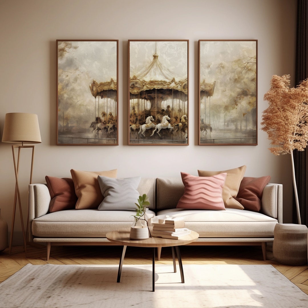 Carousel Art 3 Piece Vintage Wall Art, Carousel Set of 3 Prints ...
