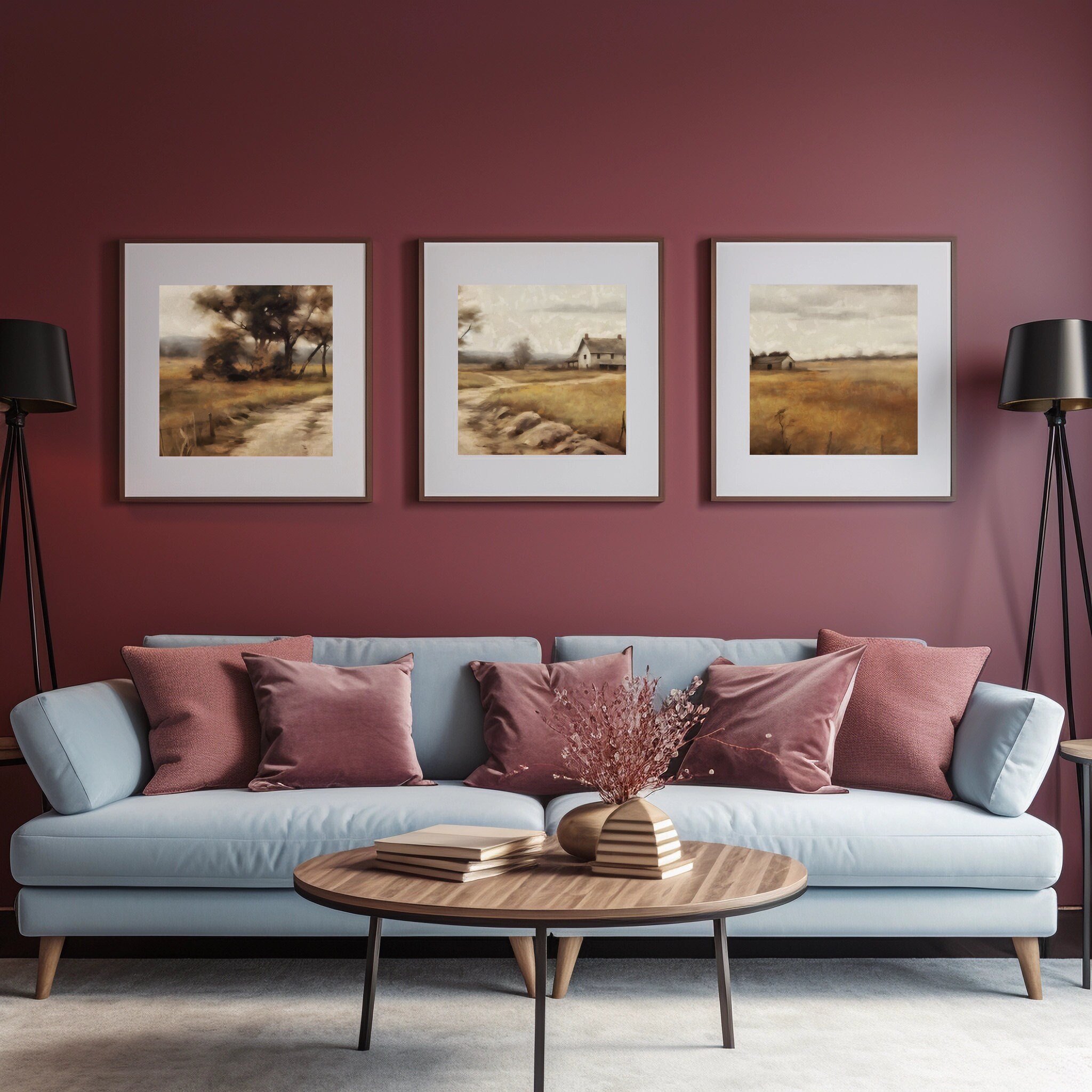 Farmhouse 3 Piece Vintage Wall Art, Farmhouse With Trees Set of 3 ...