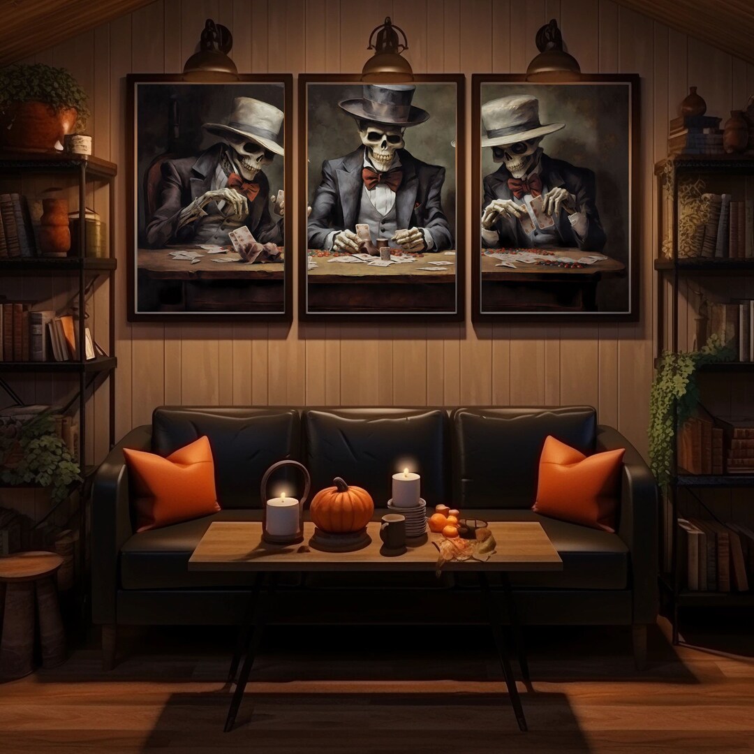 Skeleton Poker 3 Piece Vintage Wall Art, Skeleton Poker Set of 3 Prints ...