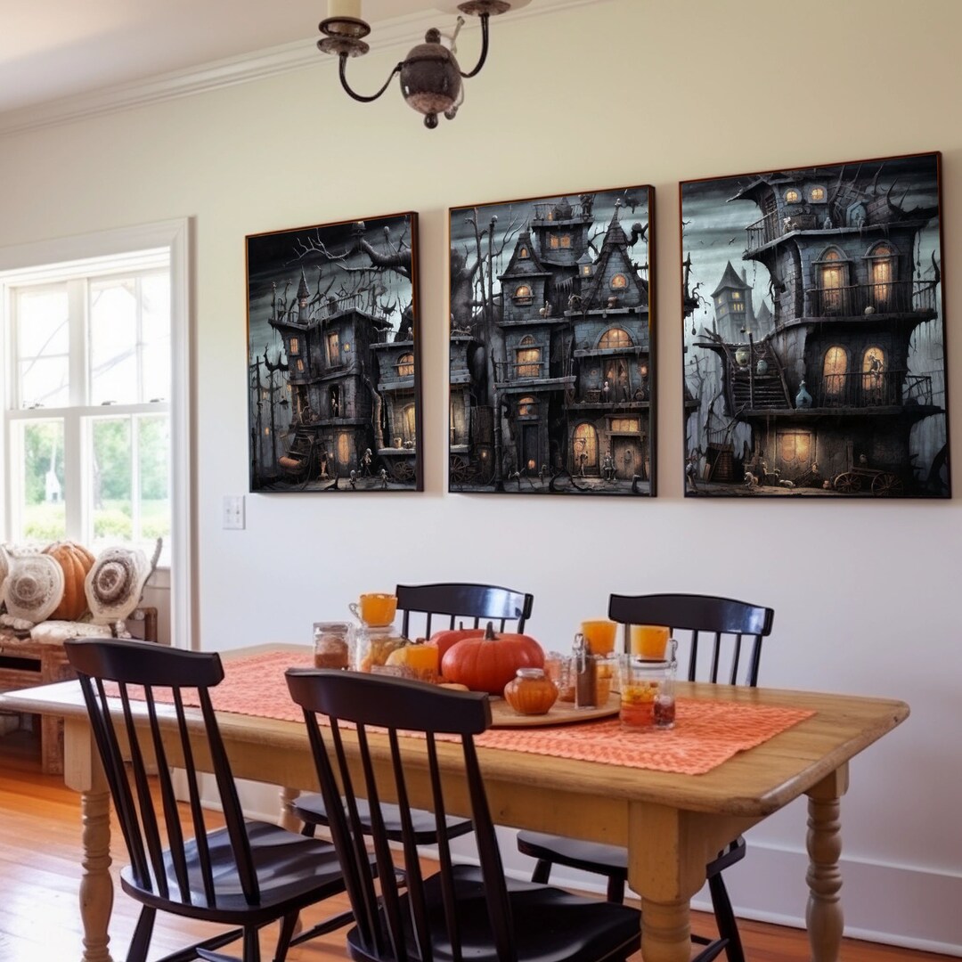 Haunted Mansion 3 Piece Vintage Wall Art, Halloween Set of 3 Prints ...
