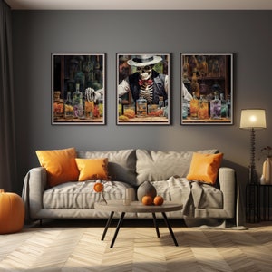Skeleton Bartender 3 Piece Vintage Wall Art, Skeleton Set of 3 Prints ...