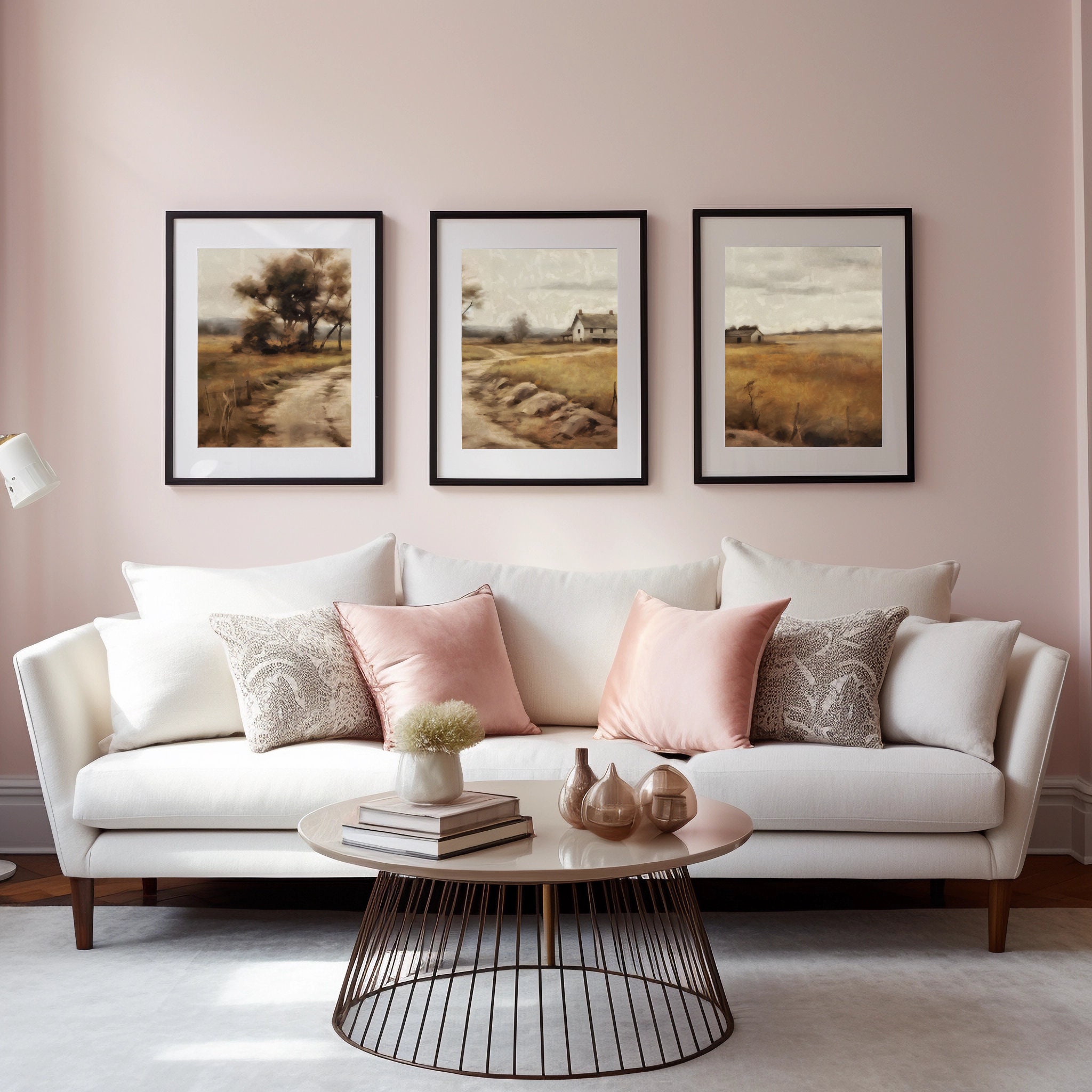 Farmhouse 3 Piece Vintage Wall Art, Farmhouse With Trees Set of 3 ...