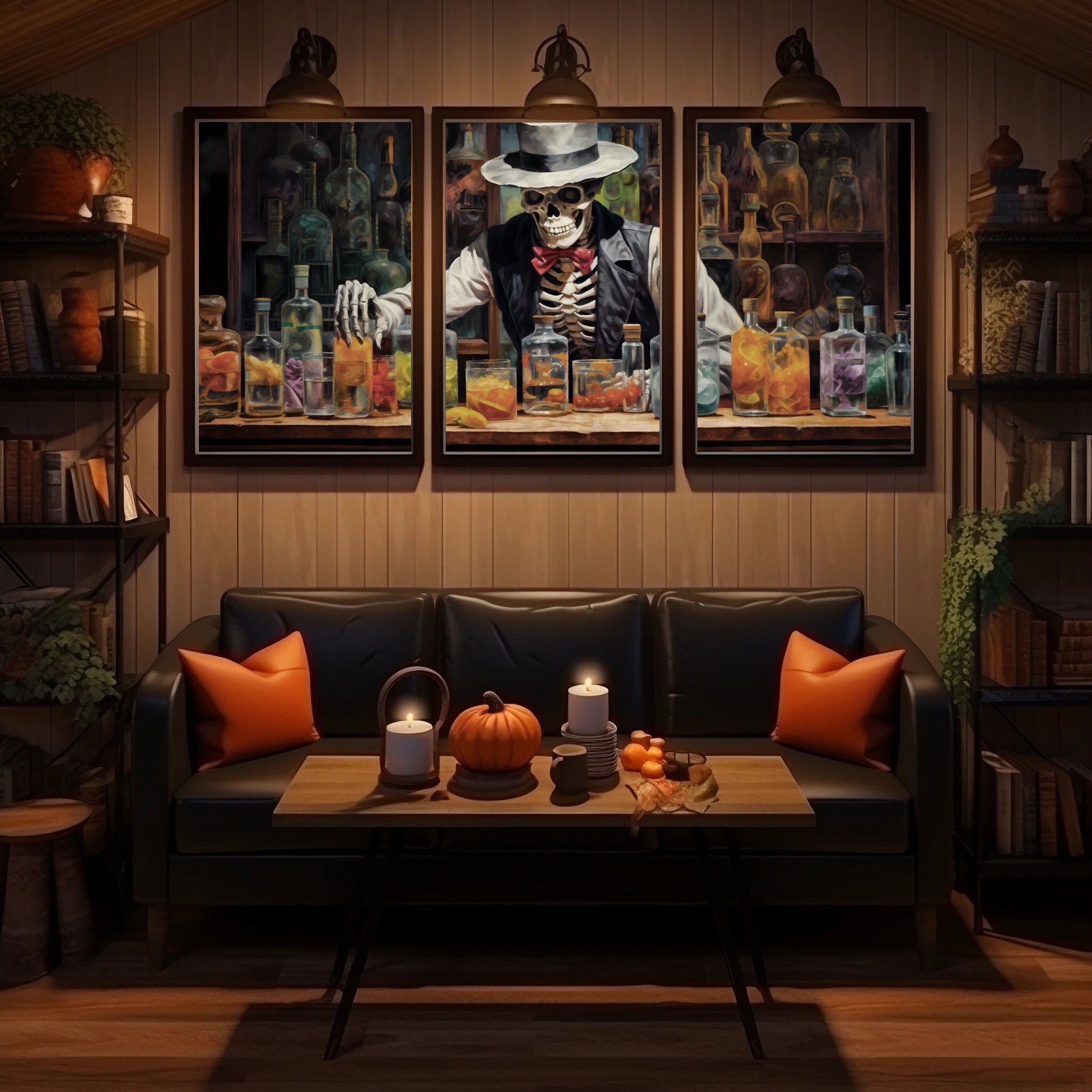 Skeleton Bartender 3 Piece Vintage Wall Art, Skeleton Set of 3 Prints ...