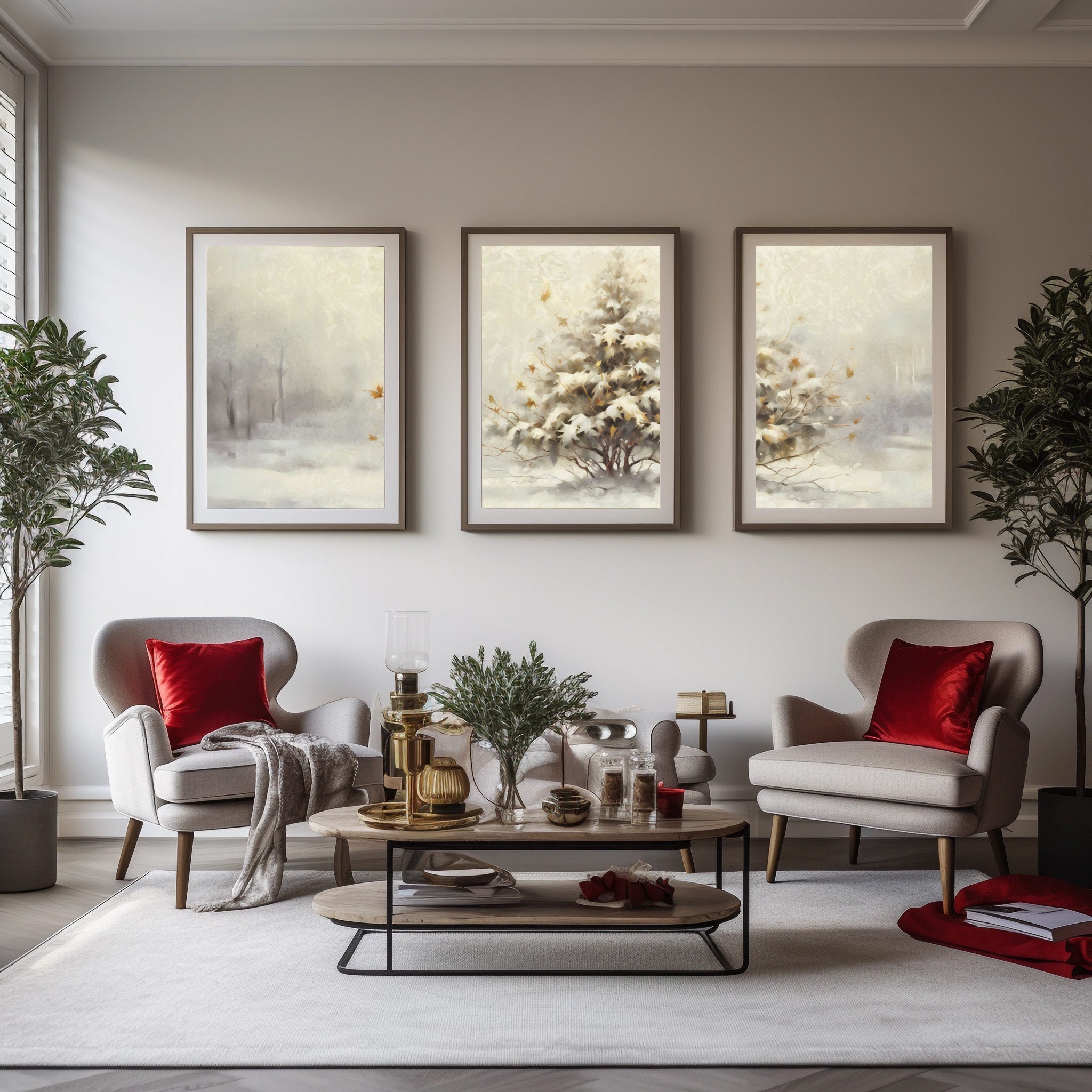 Christmas Tree Art 3 Piece Vintage Wall Art, Christmas Tree Set of 3 ...