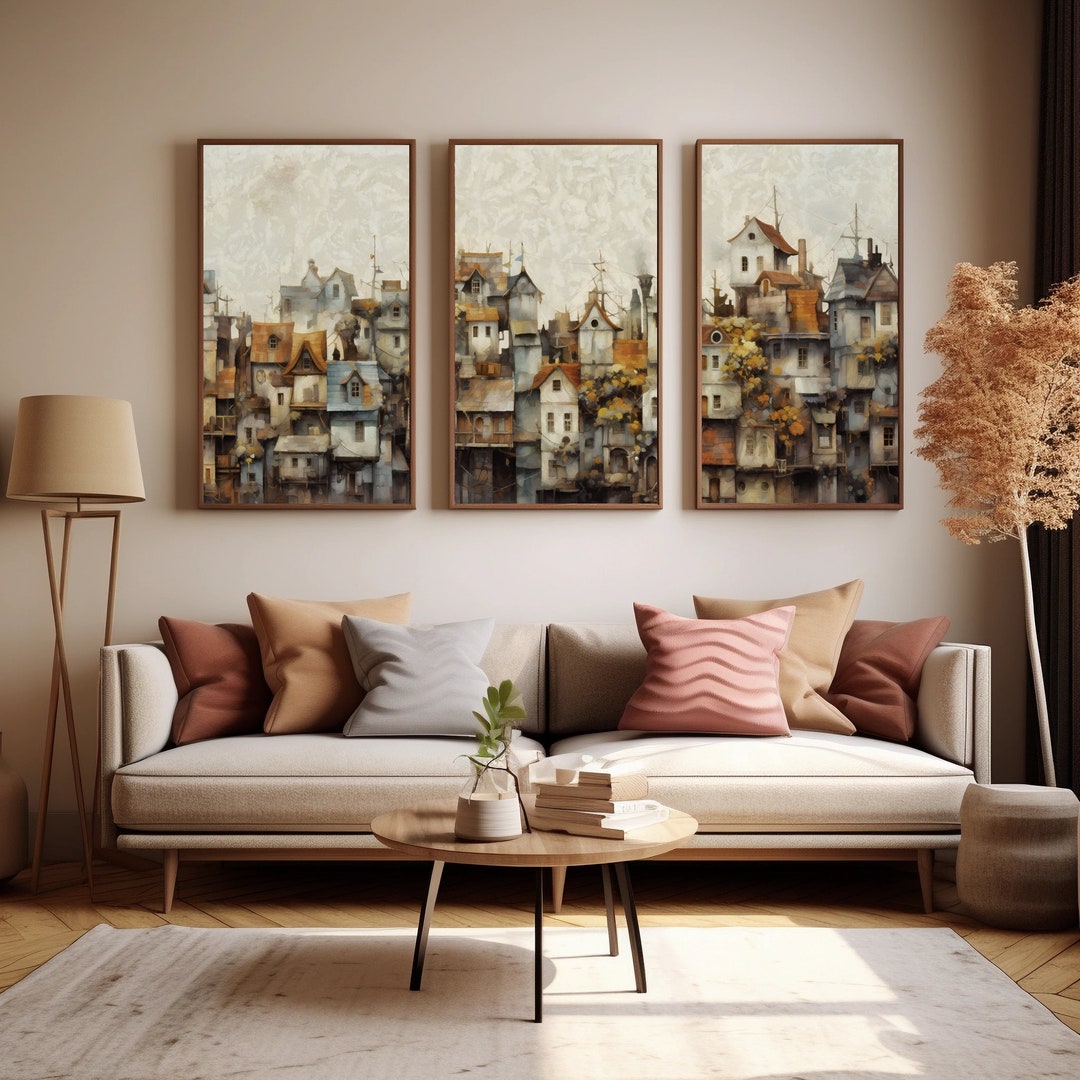 House Art 3 Piece Vintage Wall Art, Houses Set of 3 Prints, Houses ...