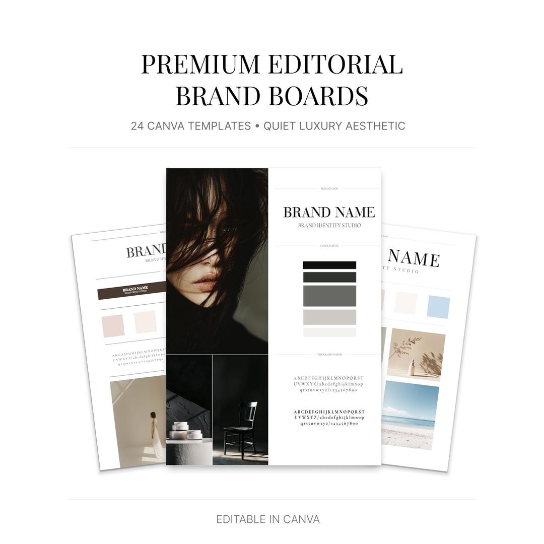 Editorial Brand Board Pack for Canva • Minimalist Brand Kit • Neutral ...