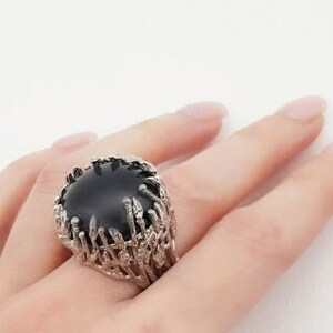 Wednesday Addams Silver Ring With Black Agate - Etsy