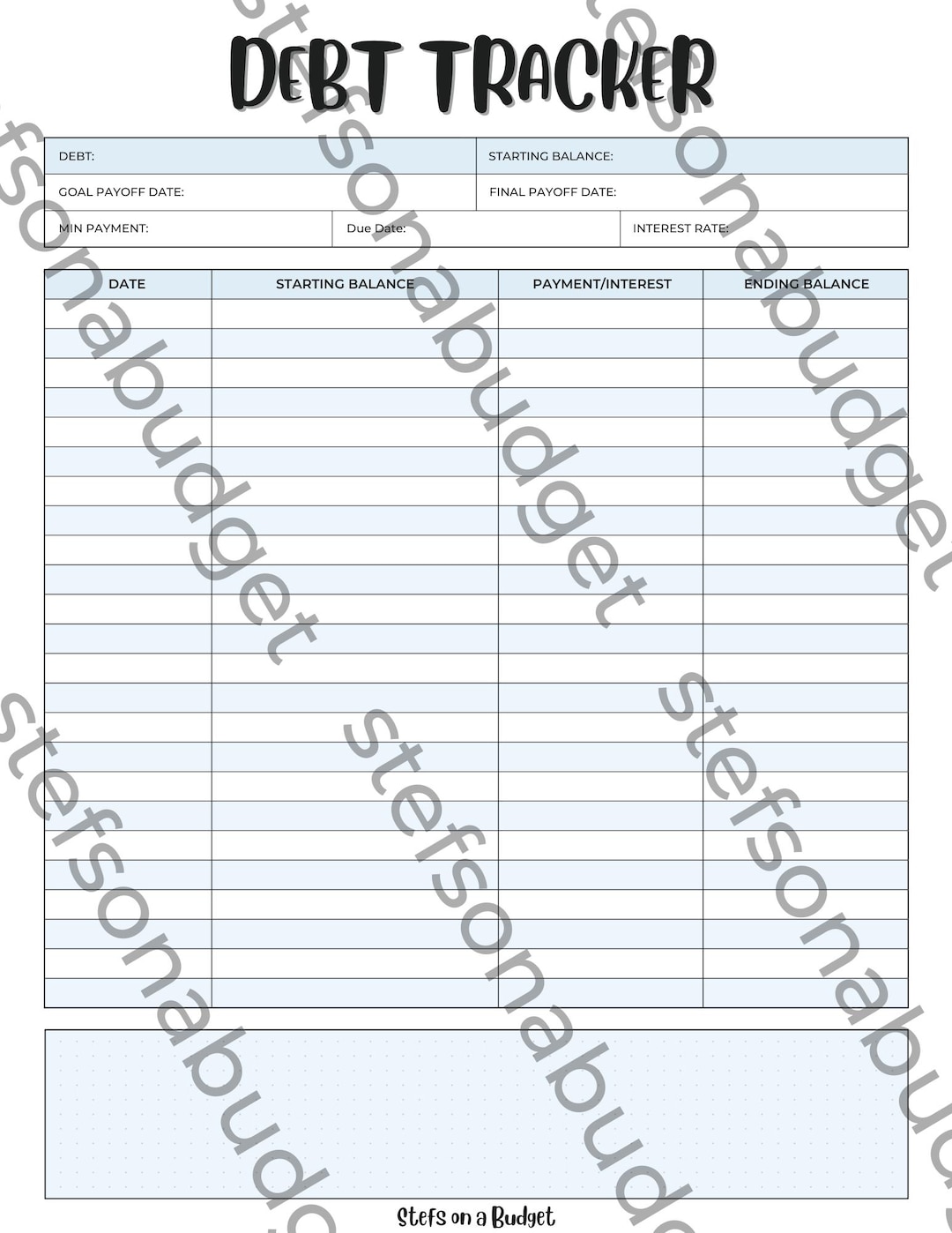 Debt Tracker - Printable PDF - Etsy