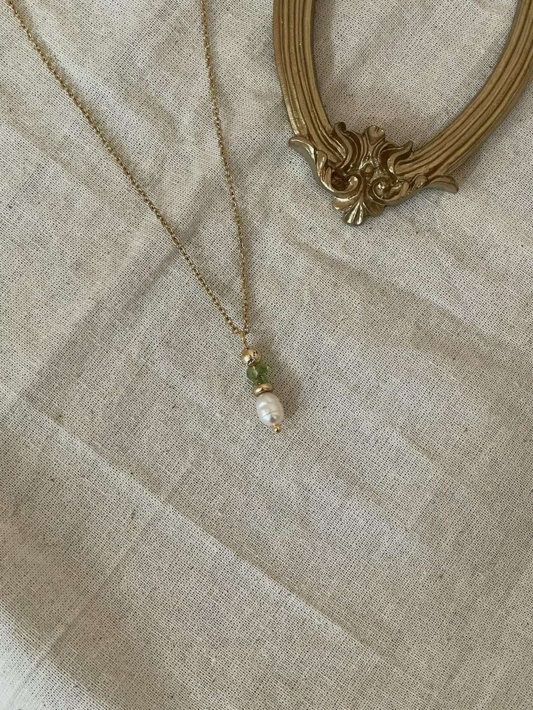 Handmade Peridot & Pearl Necklace: Gold-plated Vintage Style - Etsy