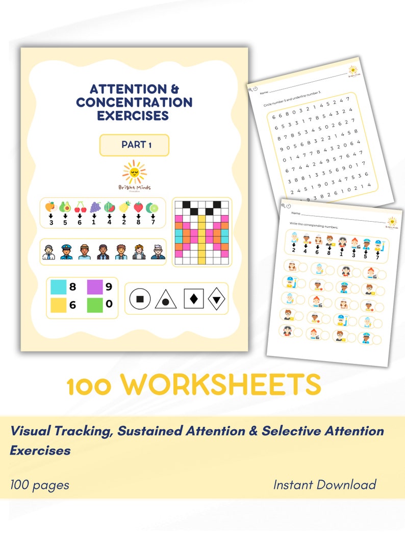 Attention and Concentration Worksheets - Etsy