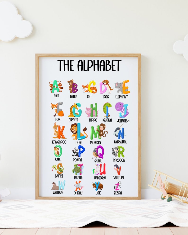 Animal Alphabet Poster A-Z Kids Classroom Printable Educational Wall ...
