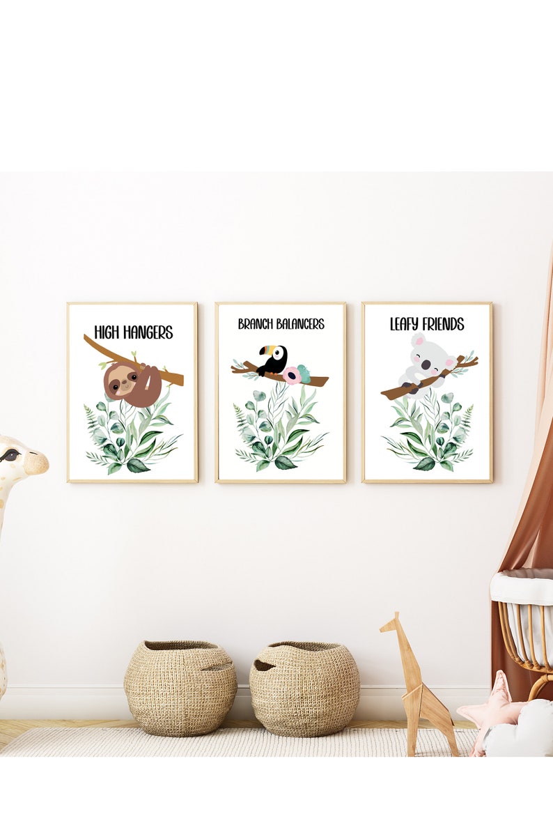 Zoo Animals Set of 3 Printable Parrot Nursery Decor Wall Decor Monkey ...