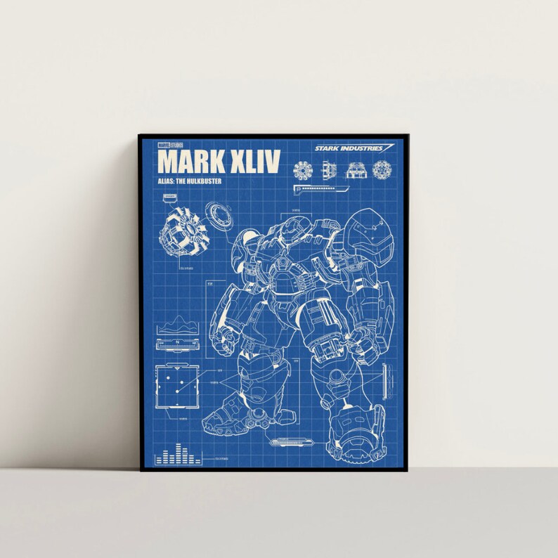 Hulkbuster Blueprint - Marvel Iron Man, Poster Print, Movie Posters ...