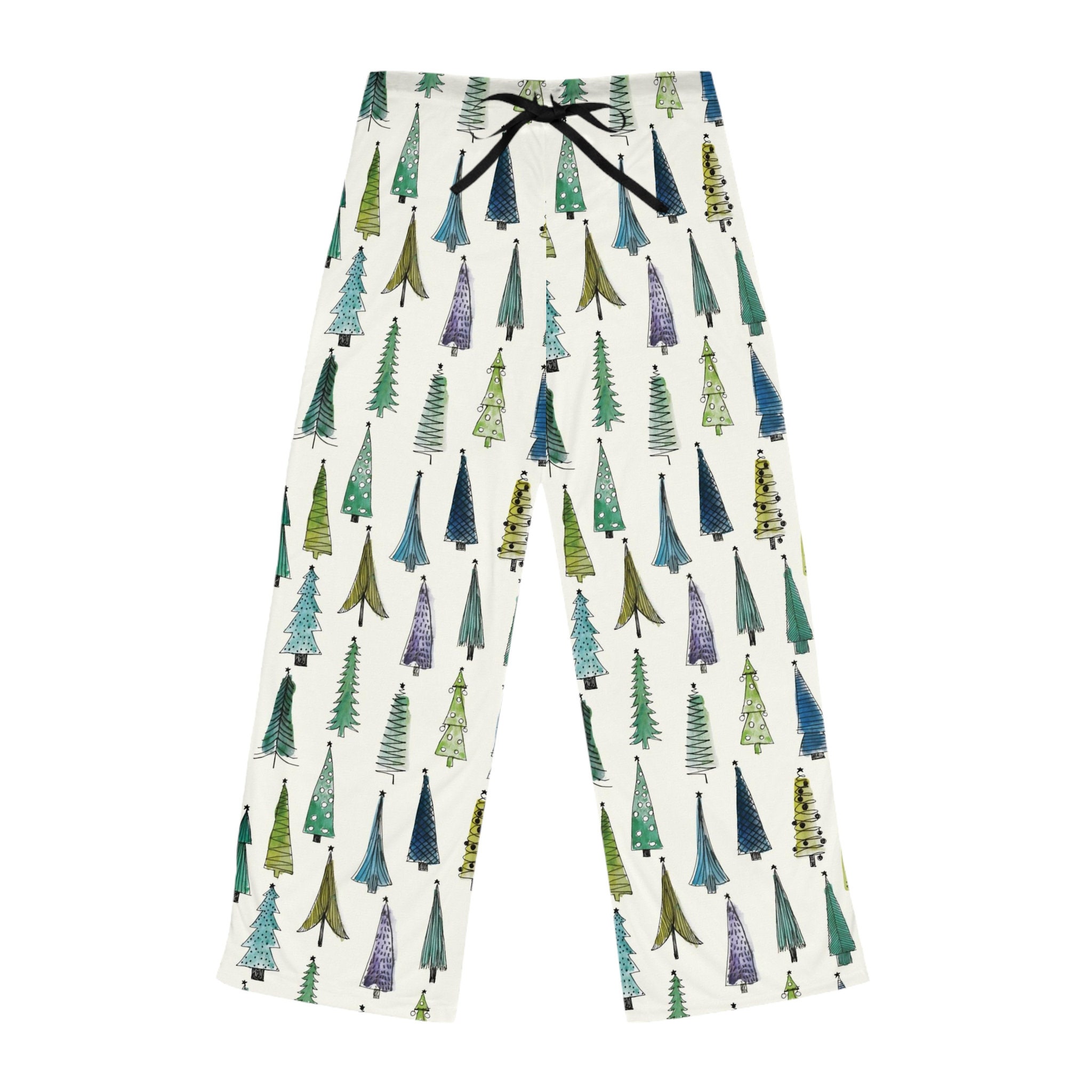 Fir Tree Pajama Pants All Over Print Unisex Hand-drawn Trees Blues ...