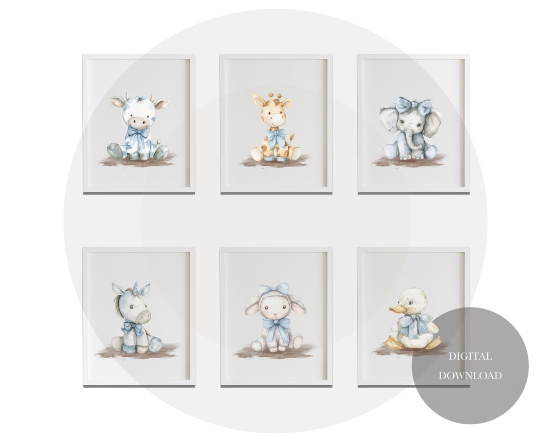 6 Printable Animal Nursery Poster Blue ,digital Download, Instant ...