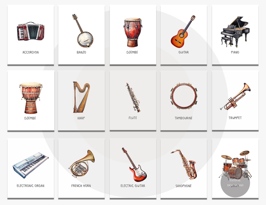 Printable Set of 17 Educational Flashcard Music Instrumental.toddler ...