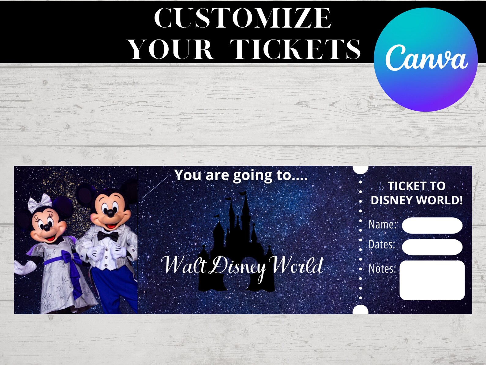 Theme Park printable ticket, Printable epcot tickets, ticket, Editable ...