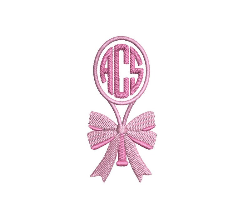 Tennis Racket Monogram Frame With Bow PES DST JEF ++ Machine Embroidery ...