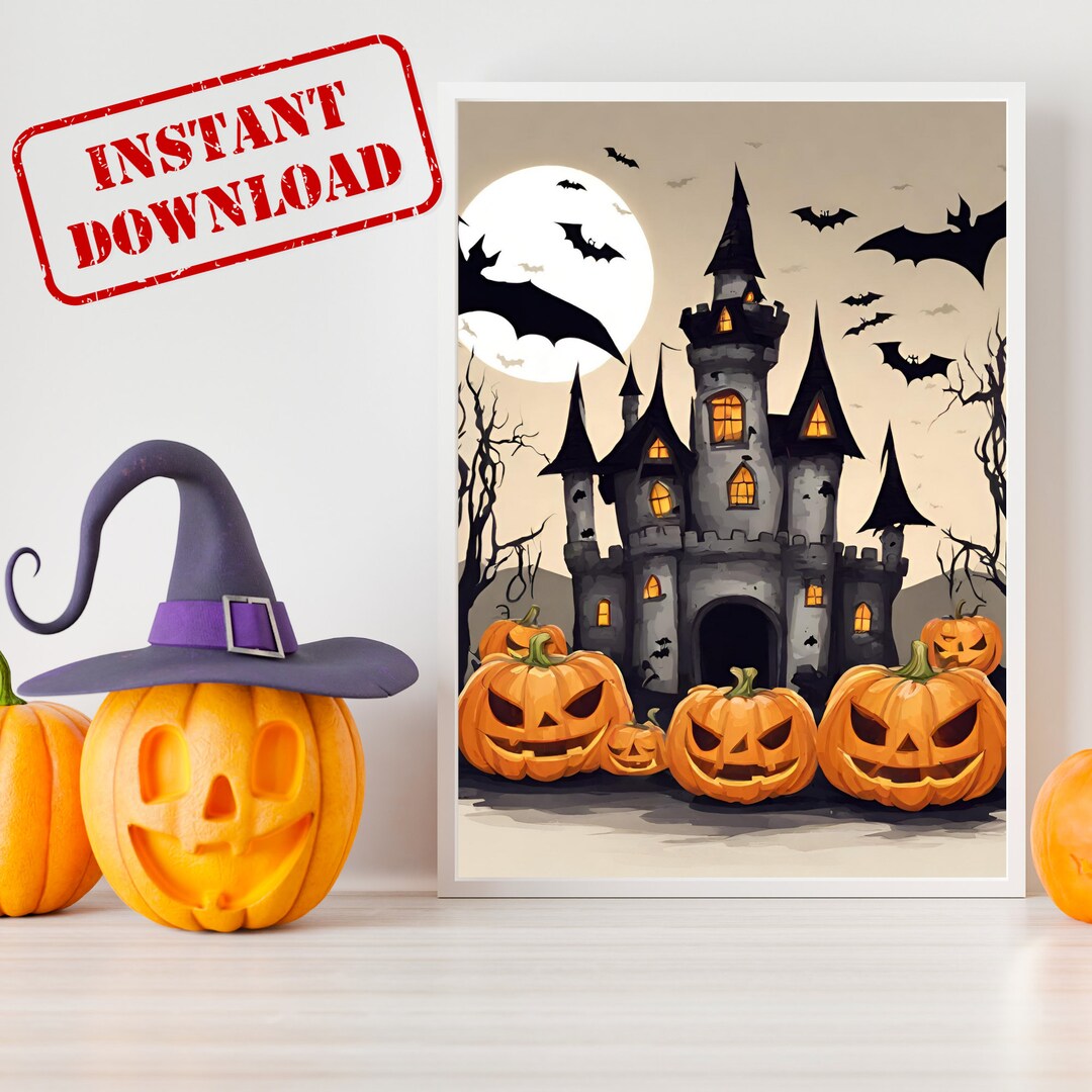 Spooky Printable Halloween Castle Wall Art Poster & Decor, Spooky ...