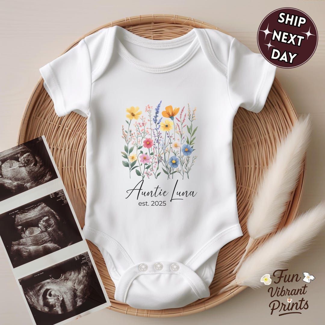 Personalized New Auntie Gift Bodysuit Wildflower, Future Aunt Pregnancy ...