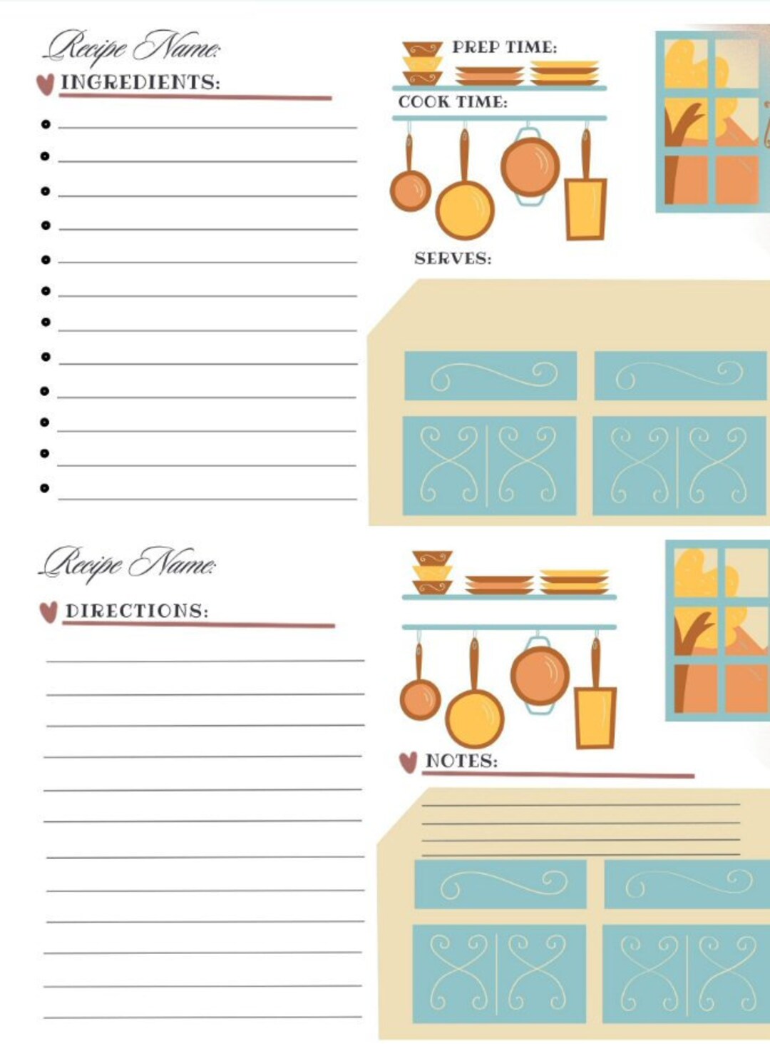 Recipe Card - Kitchen Hearts Design Digital Download Transparent ...