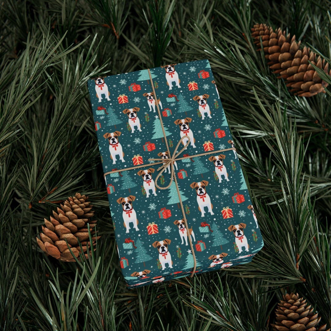 Boxer All the Way Wrapping Paper Cute Christmas Dog Gift Wrap Playful ...