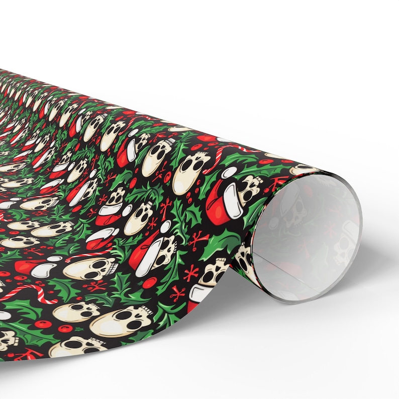 Cute Skulls Christmas Gift Wrapping Paper | Santa Hats & Holly | 90 GSM ...