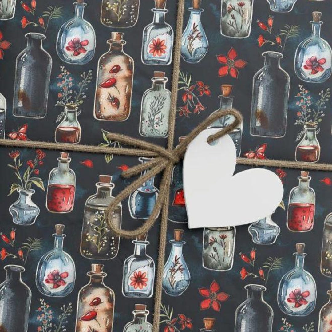 Love Potion Bottles Wrapping Paper | Apothecary Valentine Gift Wrap ...