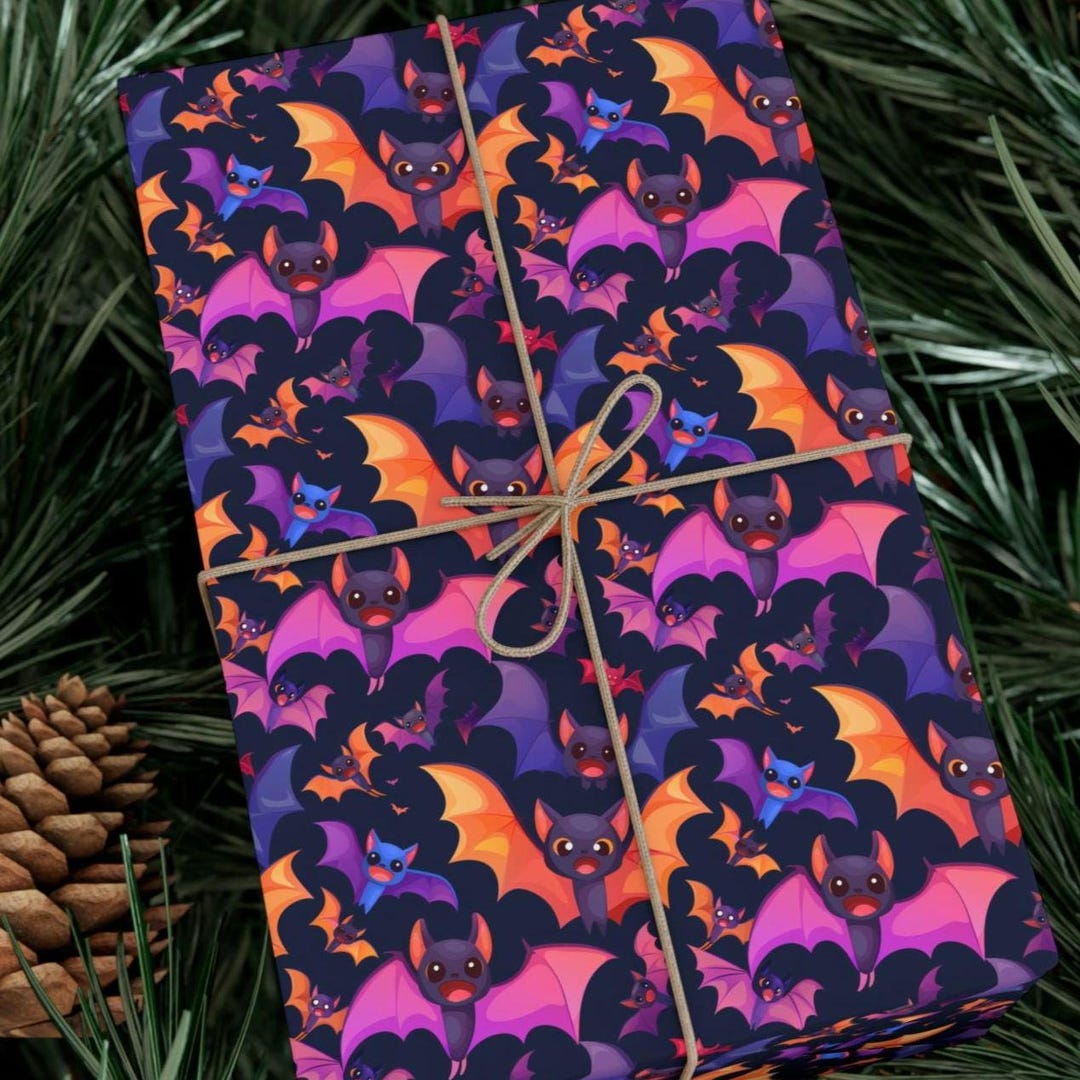 Adorable Bat-themed Gift Wrap, Cute Halloween Wrapping Paper, Vibrant ...
