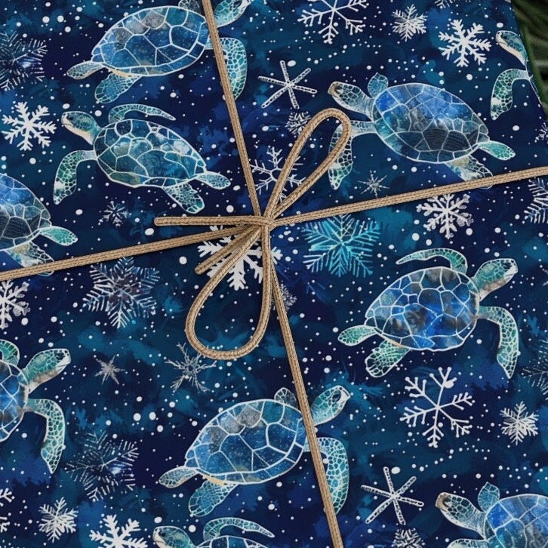 Sea Turtles and Snowflakes Gift Wrapping Paper | Ocean Holiday Wrap ...