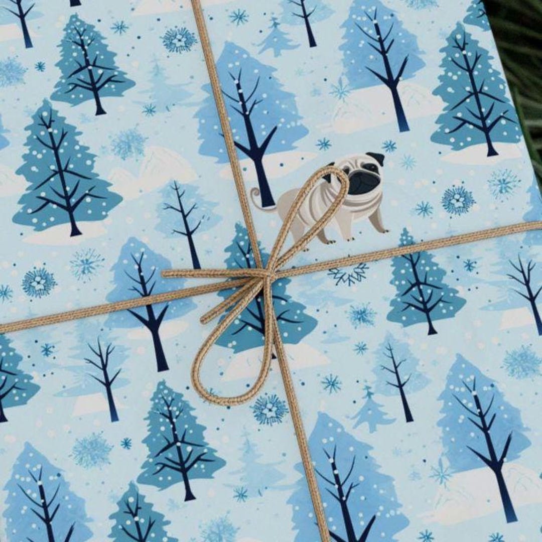 Pug in a Winter Wonderland Wrapping Paper, Snowy Dog-themed Gift Wrap ...