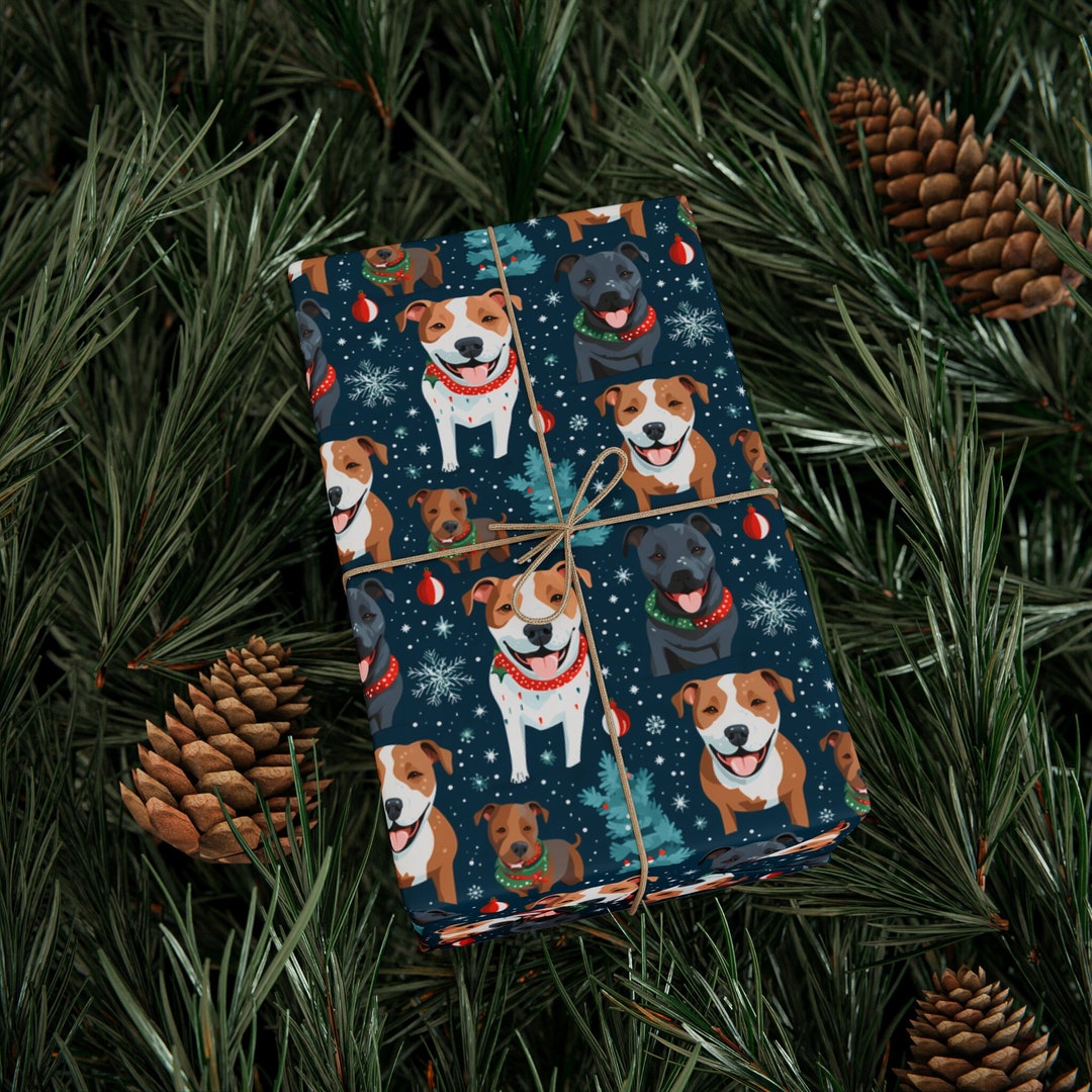 Pibble All the Way Wrapping Paper Roll | Funny Pit Bull Christmas Gift ...