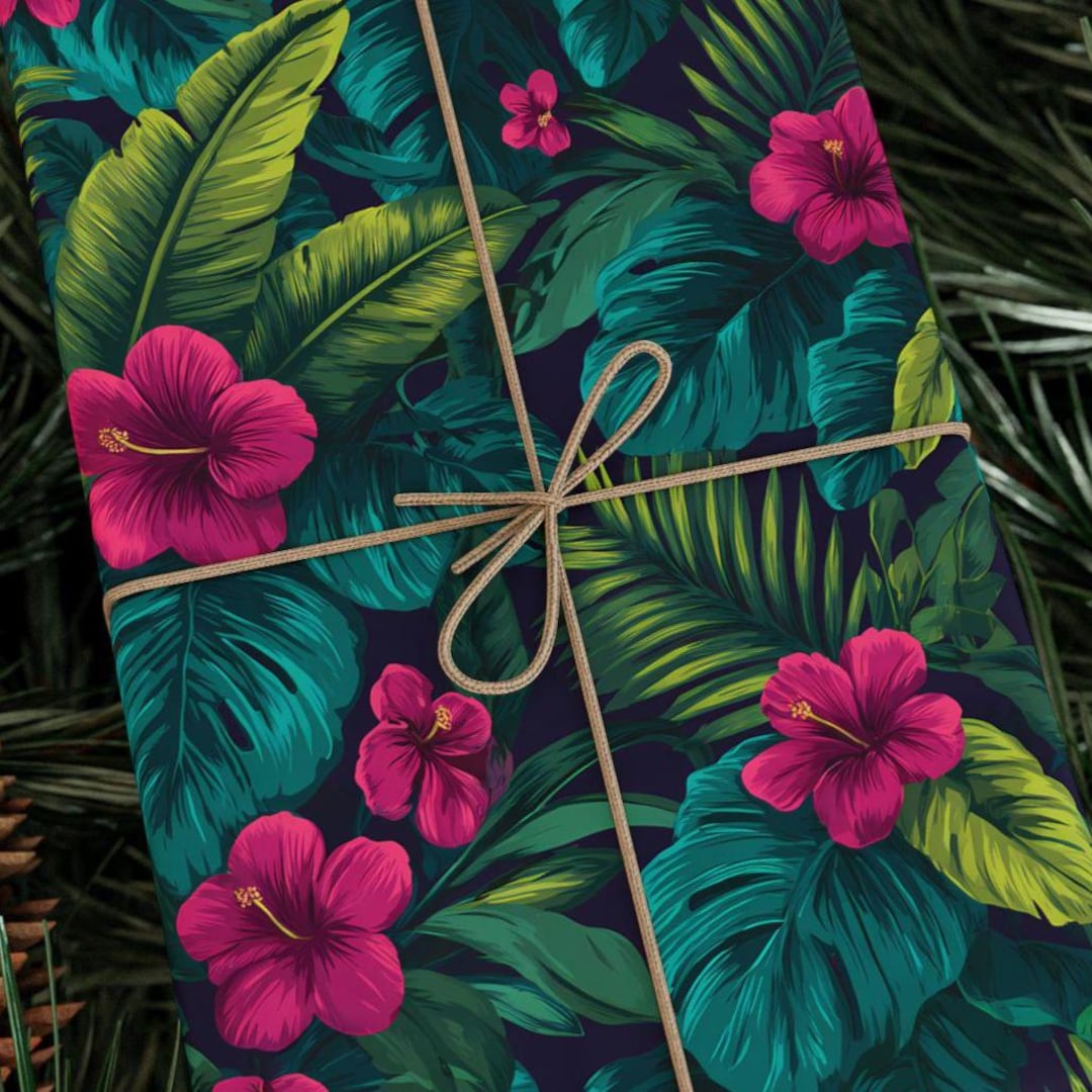 Tropical Bliss Wrapping Paper Roll | Lush Jungle Leaves and Vibrant ...