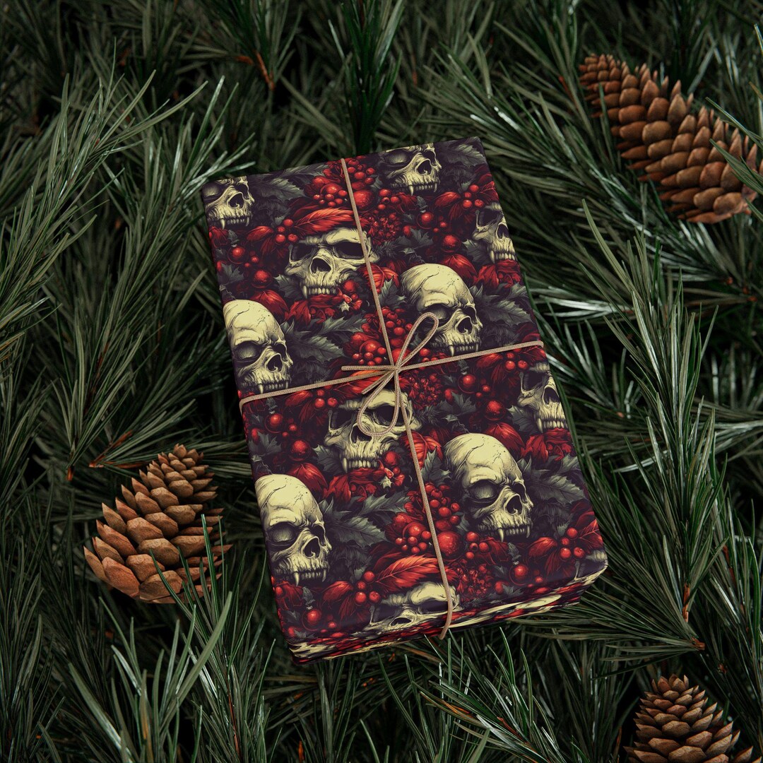 Vampire Holiday Haunt Wrapping Paper | Vampire Skulls With Holly ...