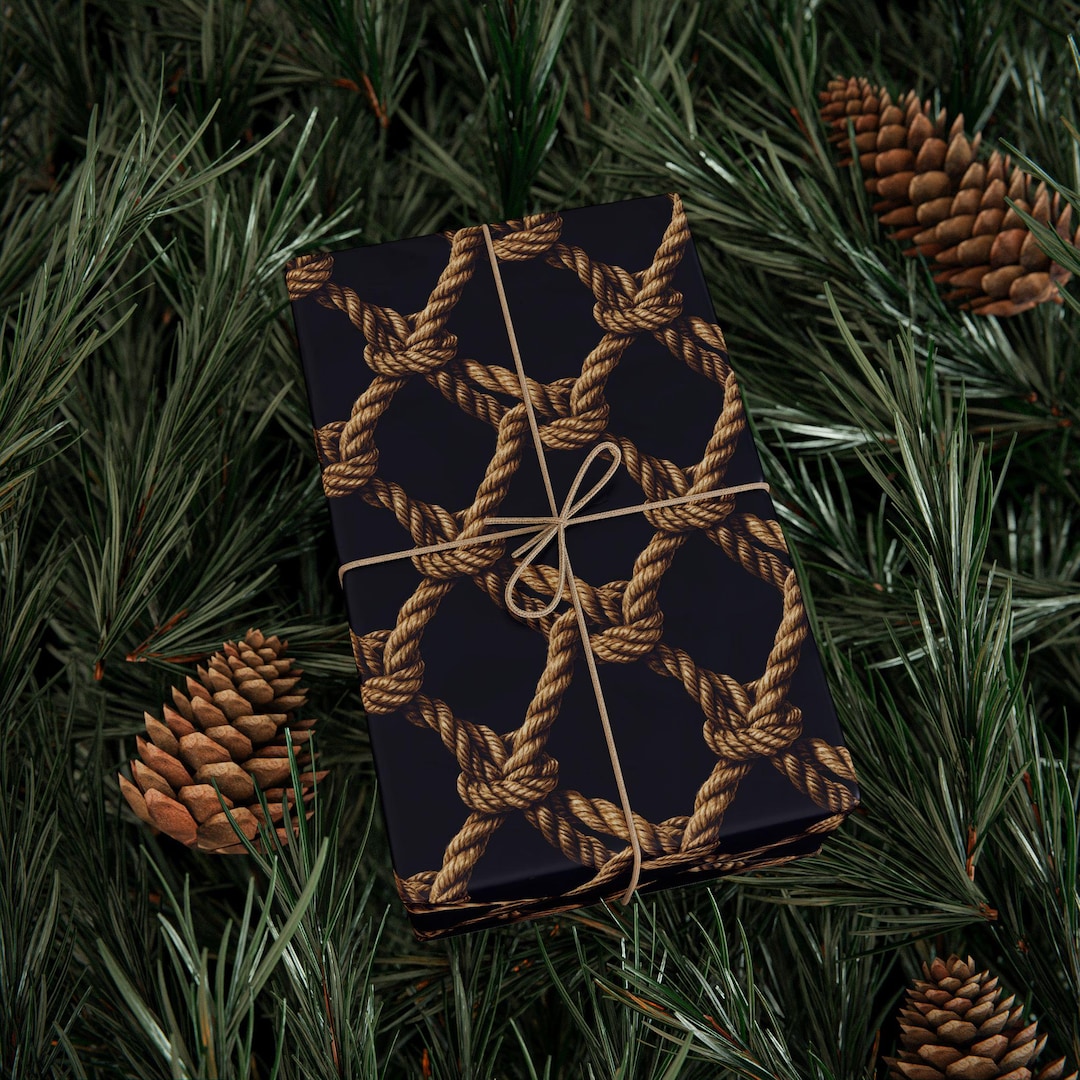 Shibari-inspired Rope Knot Wrapping Paper Elegant Rope Pattern on Black ...
