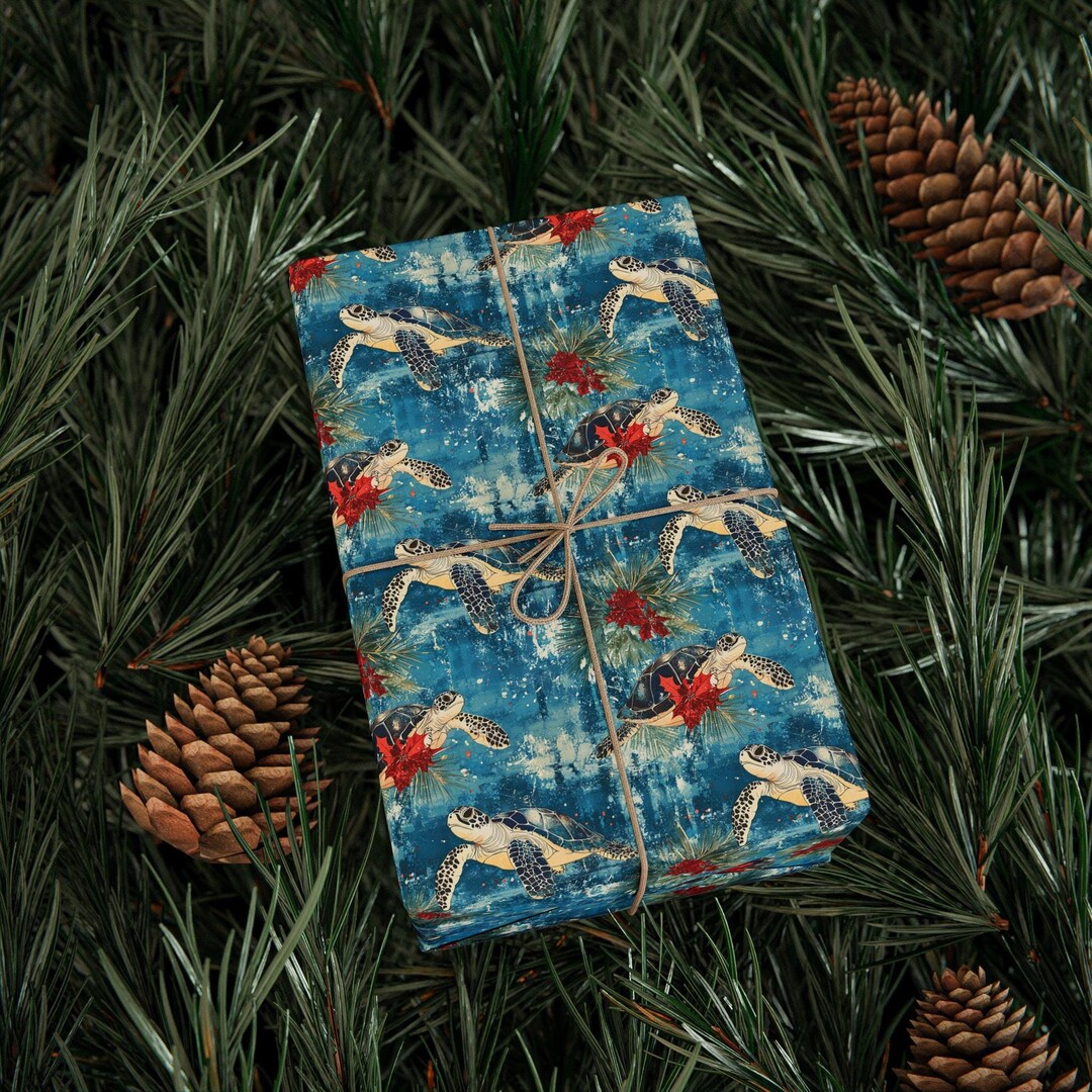 Sea Turtle Holiday Escape Wrapping Paper | Festive Coastal Christmas ...
