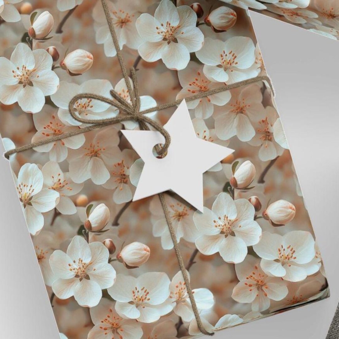 Apple Blossom Michigan State Flower Wrapping Paper | Soft White Floral ...