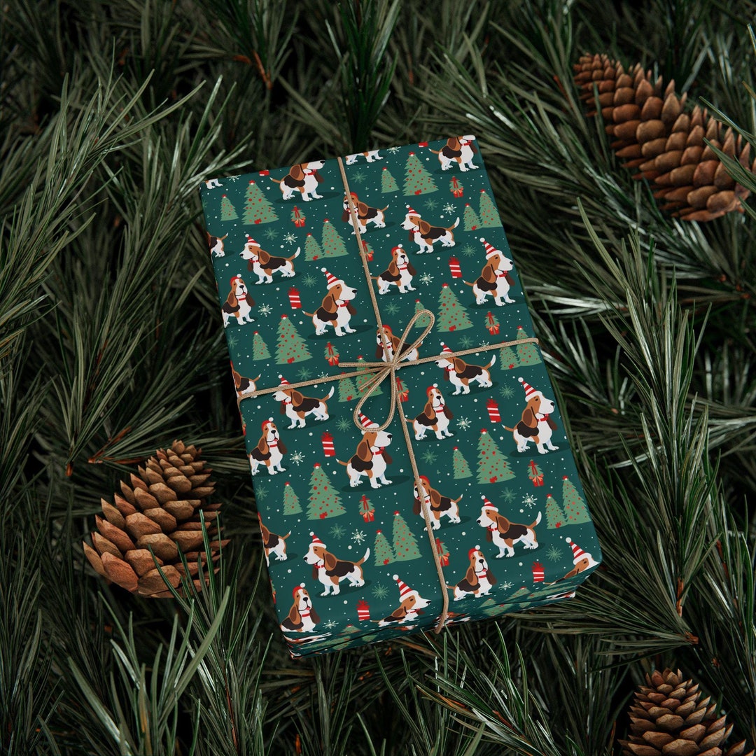 Long Ears Big Cheer Wrapping Paper Basset Hound Christmas Dog Gift Wrap ...