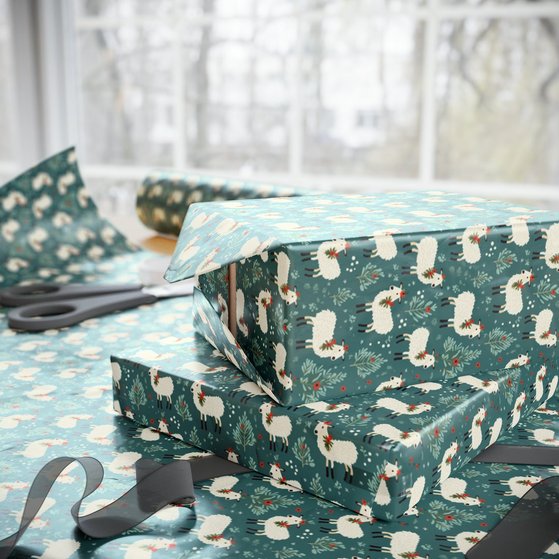 Charming Sheep Christmas Gift Wrapping Paper – Festive & Cute Design ...